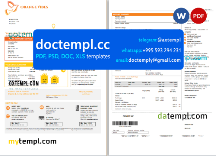 # orange vibes universal multipurpose utility bill, Word and PDF ...