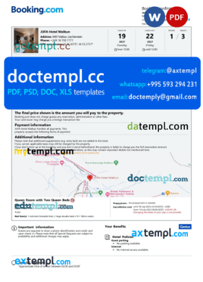 Liechtenstein hotel booking confirmation Word and PDF template, 2 pages