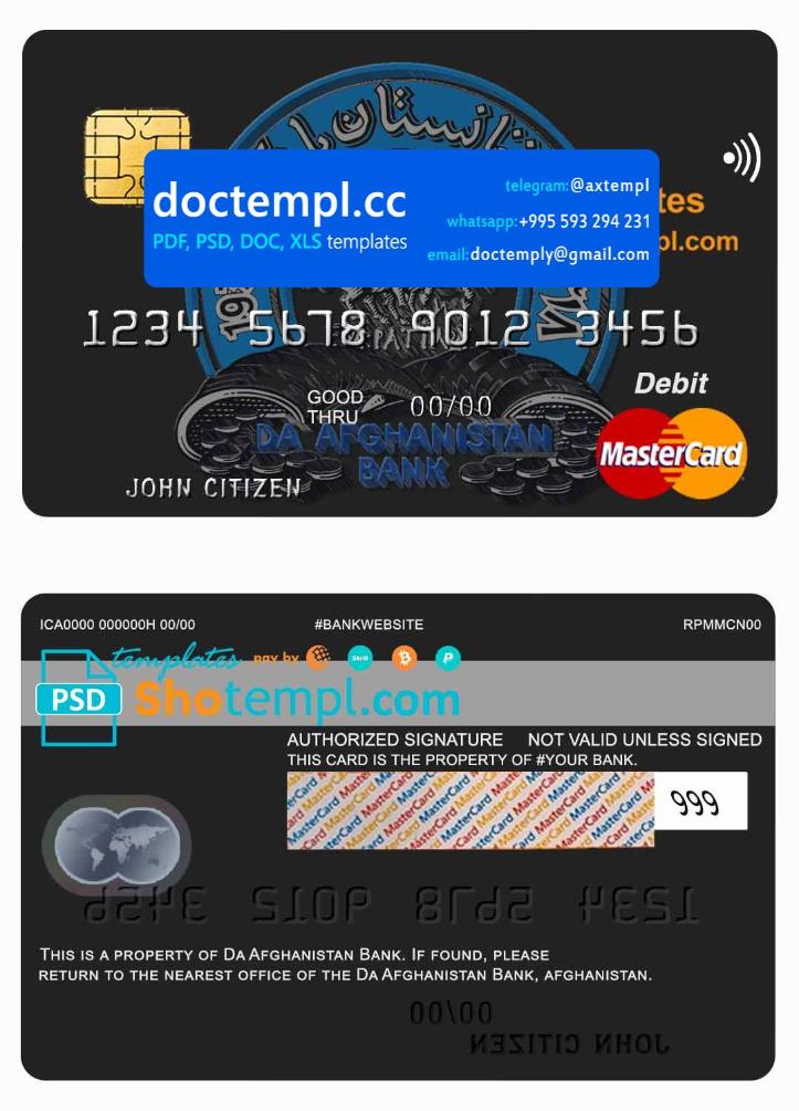Afghanistan Da bank mastercard credit card template in PSD format ...