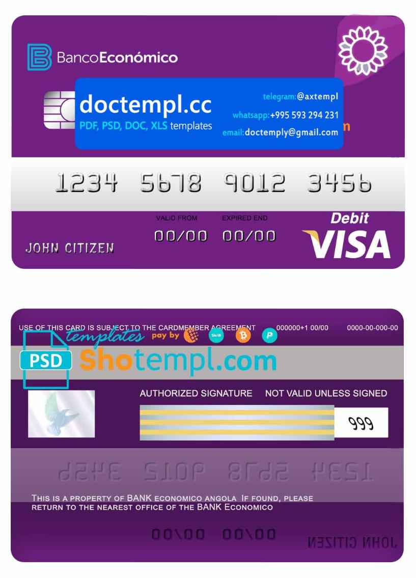 Angola Economio bank visa debit card template in PSD format