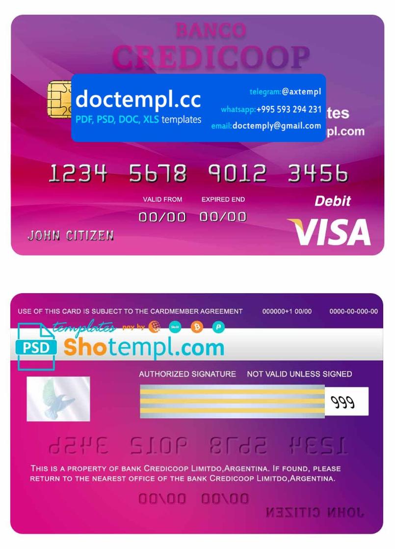 Argentina bank Credicoop visa credit card template in PSD format, fully ...