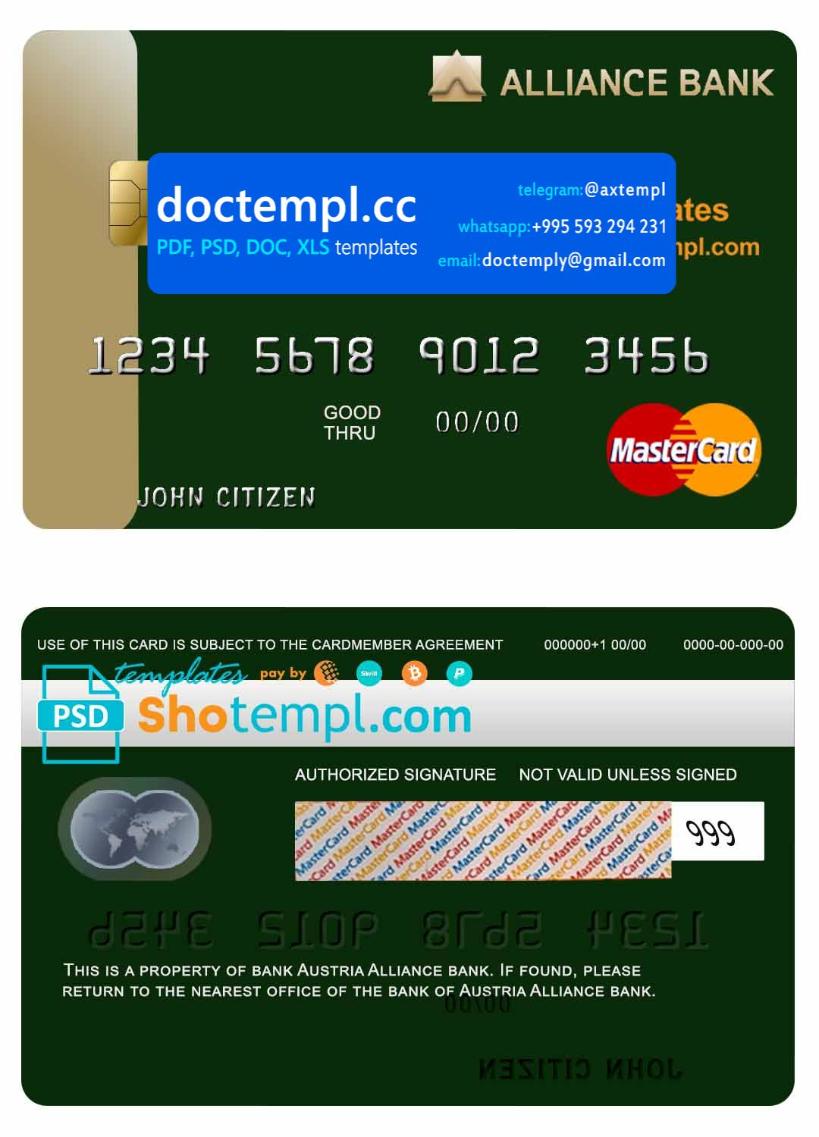 Austria Alliance bank mastercard credit card template in PSD format ...