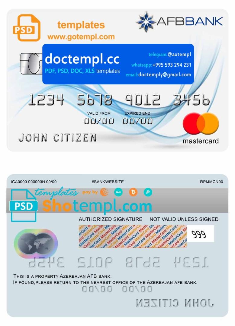 Azerbaijan AFB bank mastercard template in PSD format, fully editable