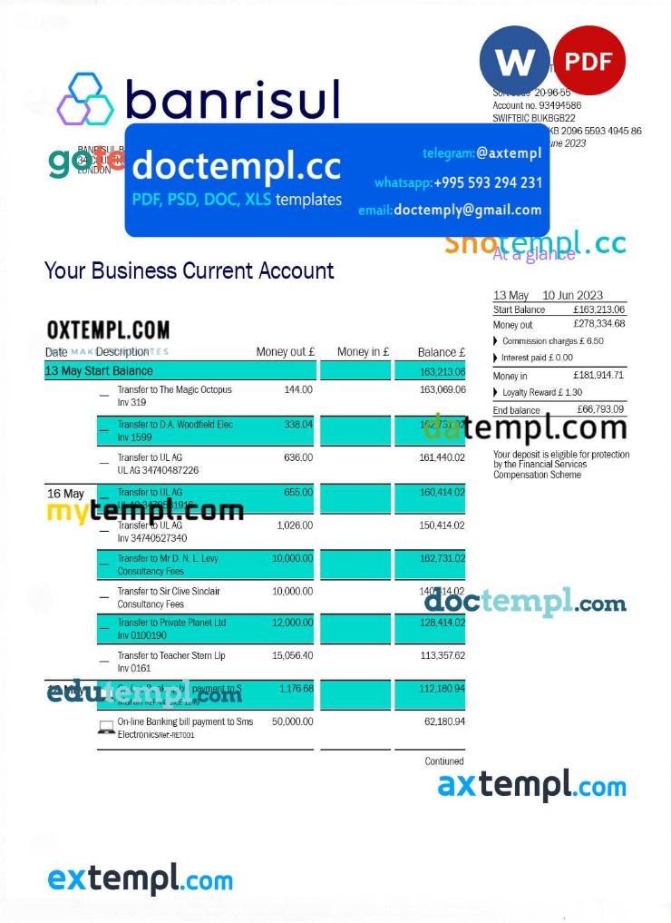Banrisul Bank Business statement Word and PDF template – doctempl.cc
