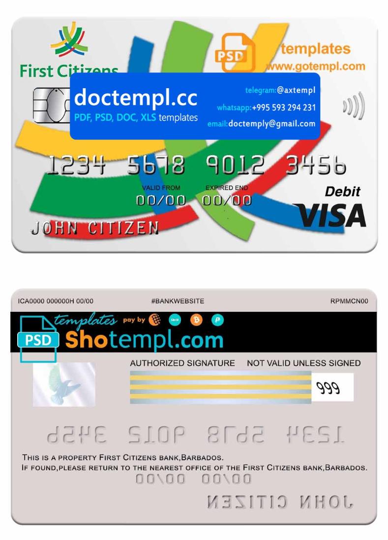 Barbados First Citizens bank visa credit card template in PSD format ...