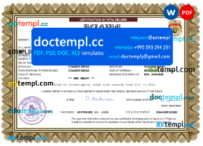 Belgium marriage certificate Word and PDF template, fully editable