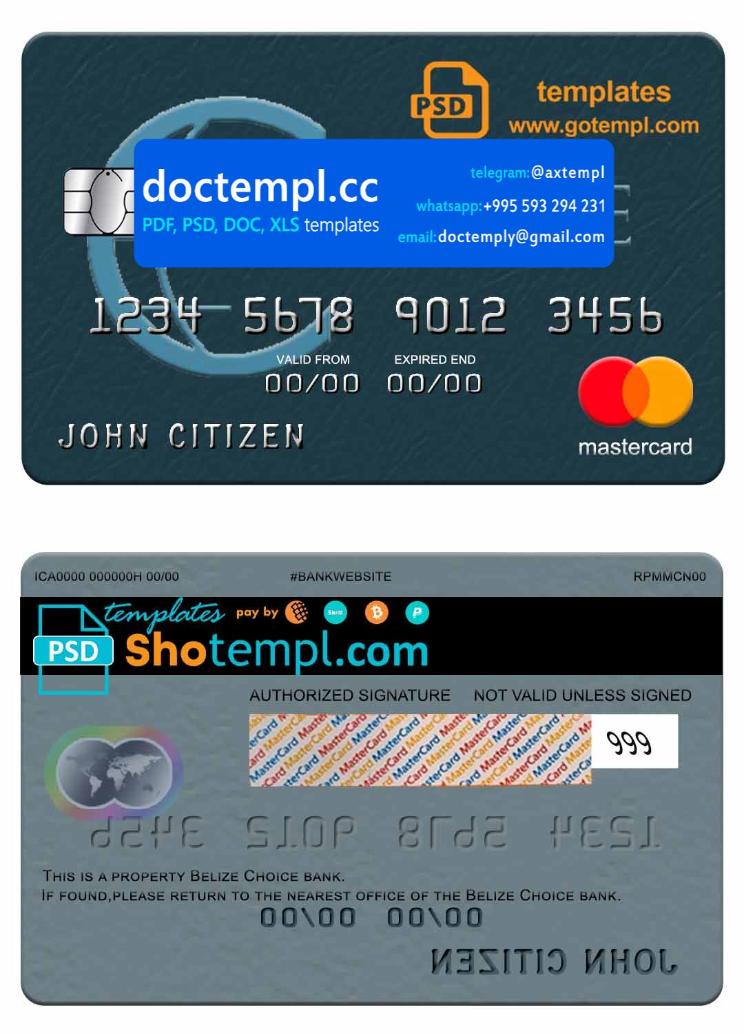 Belize Choice bank mastercard template in PSD format, fully editable