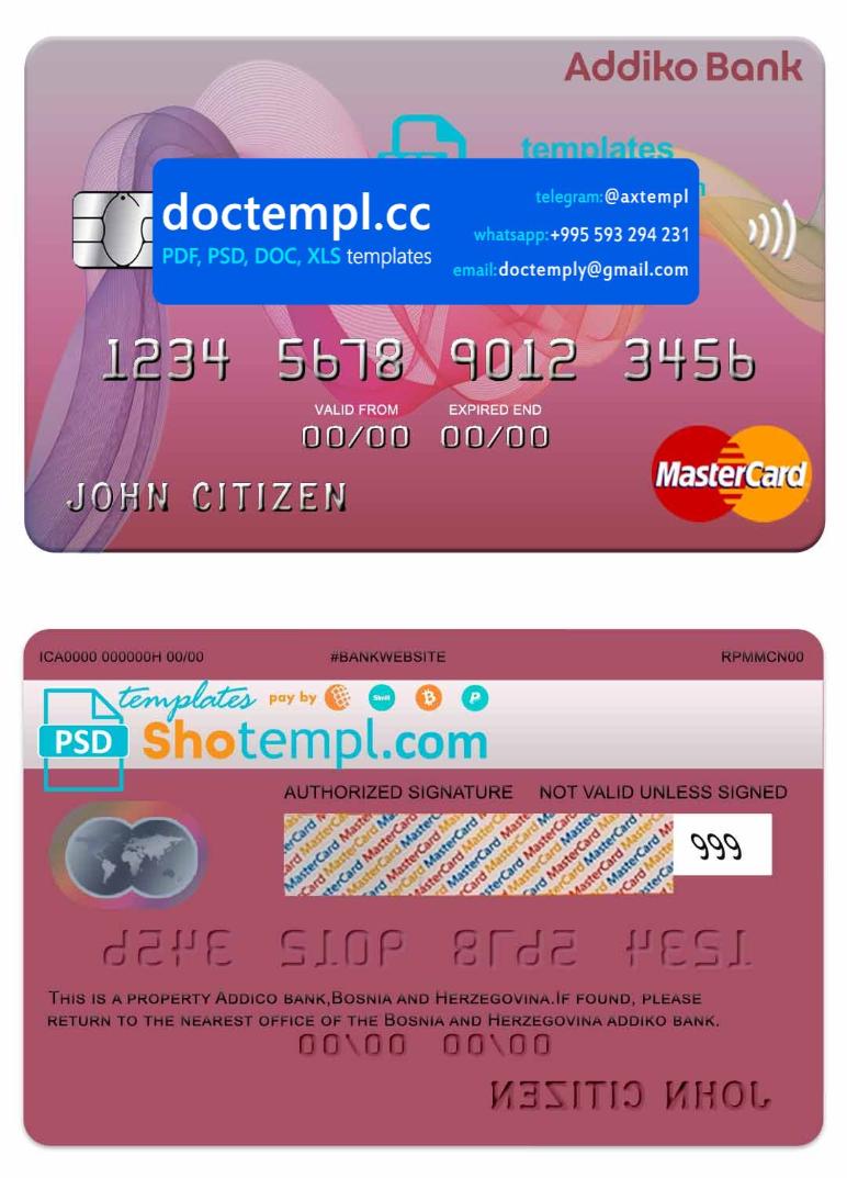 Bosnia and Herzegovina Addiko bank mastercard template in PSD format ...