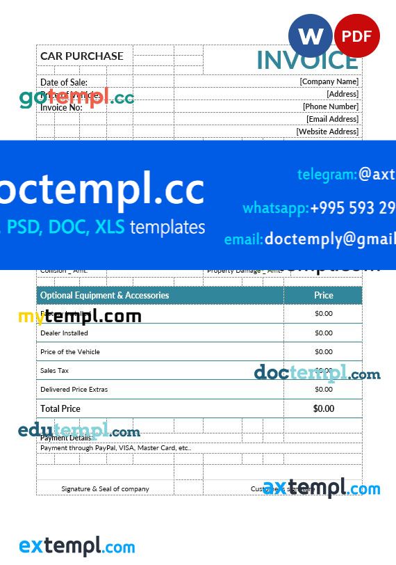 Car purchase invoice template in word and pdf format – doctempl.cc
