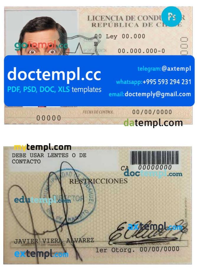 Chile licencia de conductor (driving license) template in PSD format