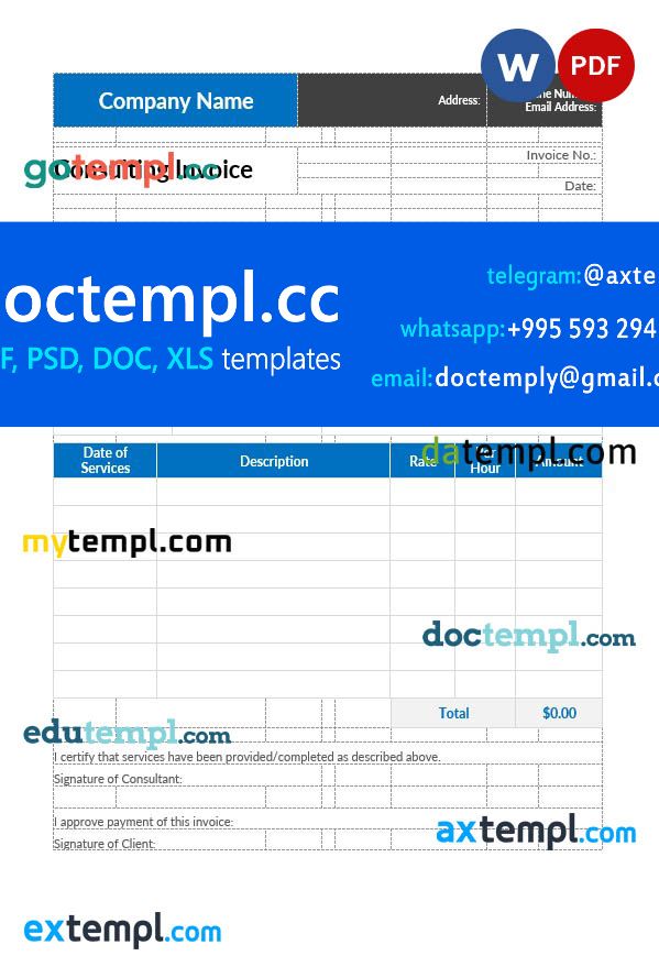Consulting invoice template in word and pdf format