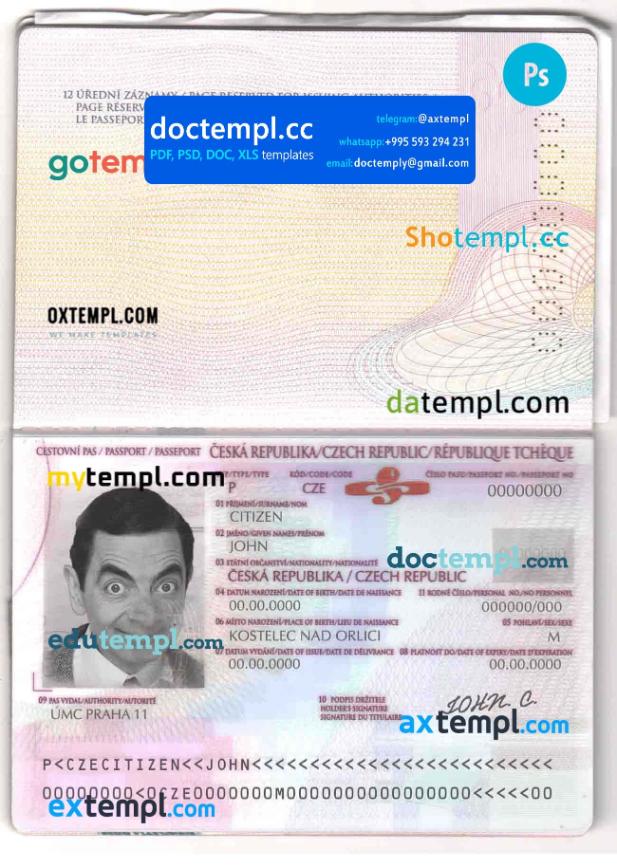 Czech passport PSD files, editable scan and photo-realistic look sample ...