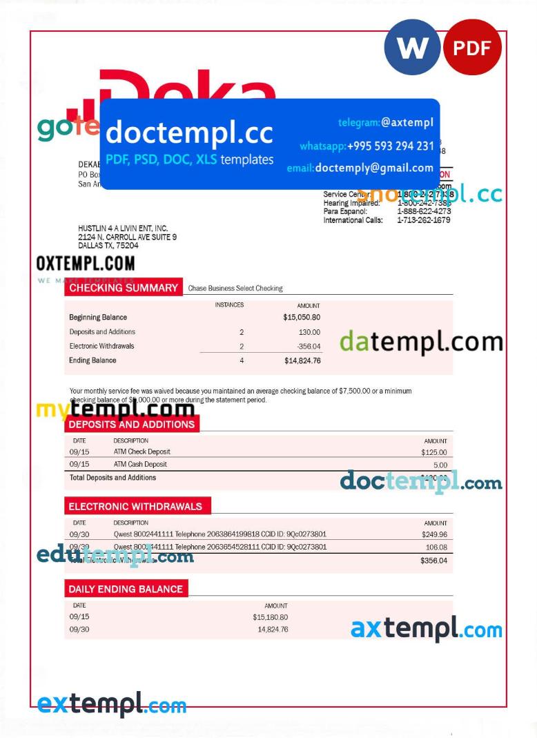 Dekabank firm statement Word and PDF template