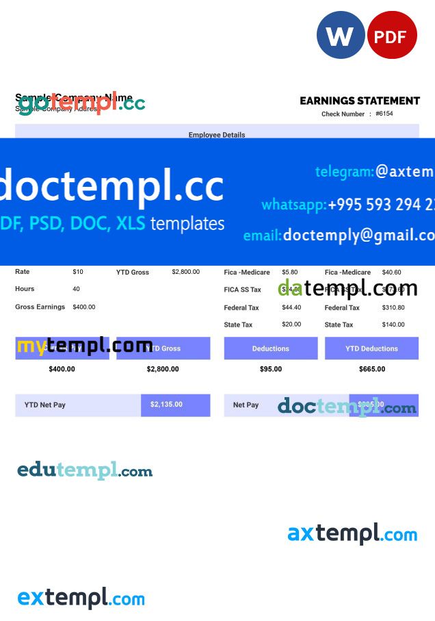 Earnings Statement Template Word And Pdf Format Version 2