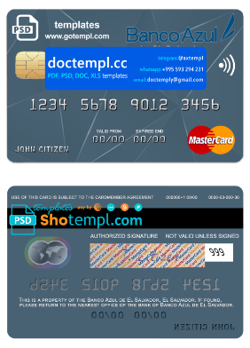 El Salvador Banco Azul de El Salvador mastercard fully editable ...