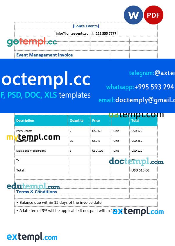 Event Management Invoice template in word and pdf format – doctempl.cc