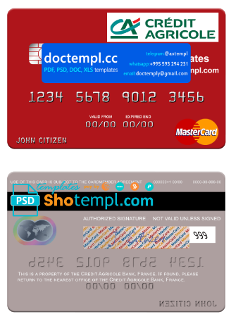 France Credit Agricole Bank mastercard fully editable template in PSD ...