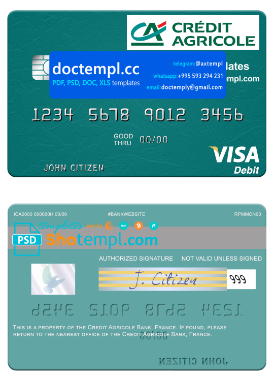 France Credit Agricole Bank visa card fully editable template in PSD ...