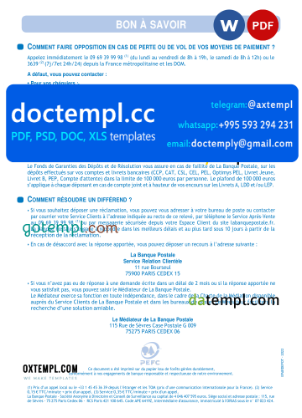 France La Banque Postale bank statement Word and PDF template, 3 pages