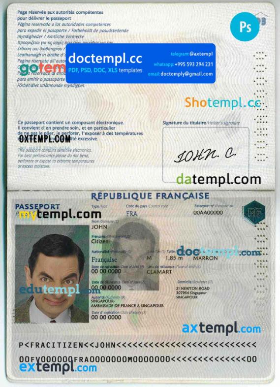 France passport psd files, editable scan and snapshot sample, 2 in 1