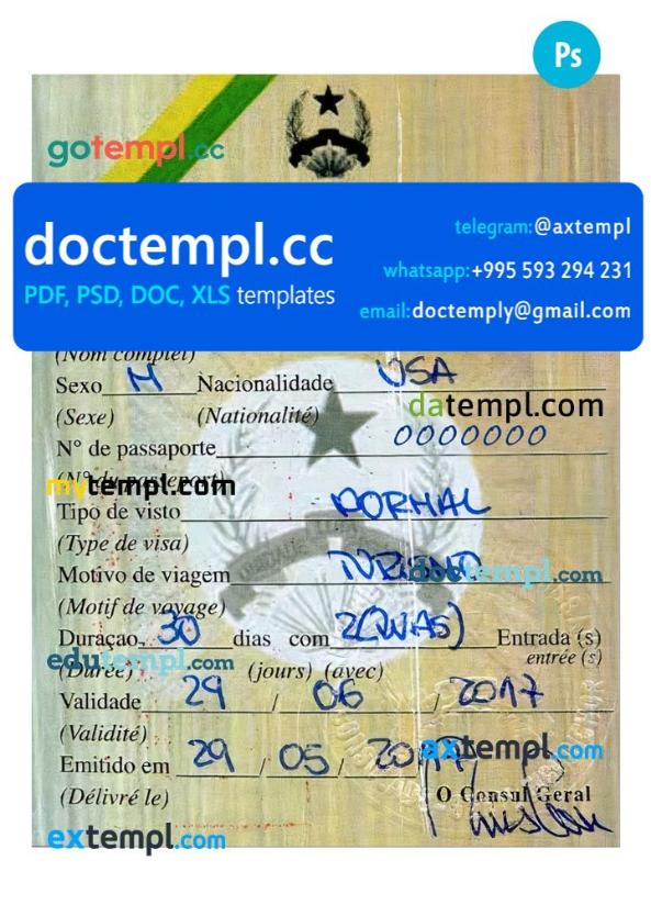 Guinea-Bissau entry visa PSD template, with fonts