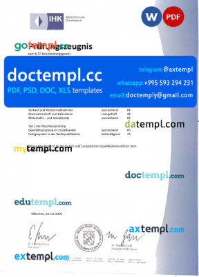 Germany IHK Munich examination certificate Word and PDF template