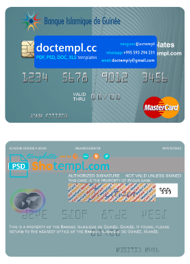 Guinea Banque Islmaique de Guinée mastercard fully editable template in ...