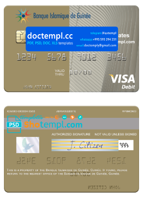 Guinea Banque Islmaique de Guinée visa card fully editable template in ...
