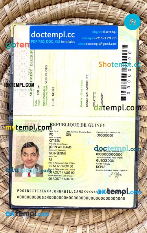 Guinea passport editable PSDs, scan and photo-realistic snapshot, 2 in 1
