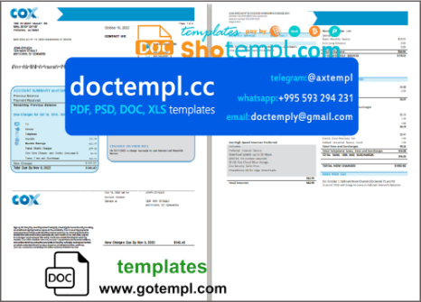USA COX utility bill template in Word and PDF format