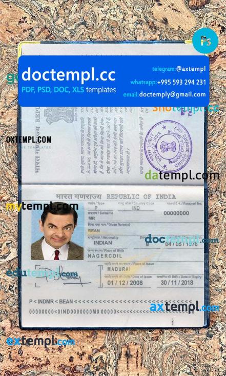 India Passport Editable Psd Files Scan And Photo Realistic Look 2 In 1 1268