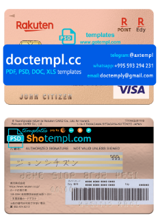 Japan Rakuten bank visa card, fully editable template in PSD format