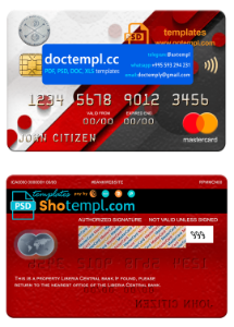 Liberia Central bank mastercard, fully editable template in PSD format