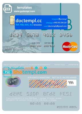 Lithuania DNB Bank mastercard fully editable template in PSD format