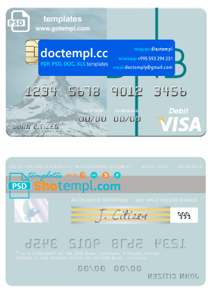 Lithuania DNB Bank visa card fully editable template in PSD format ...