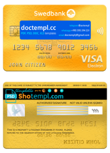 Lithuania Swedbank visa elrctron card, fully editable template in PSD ...