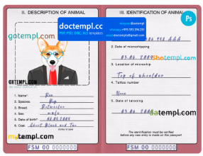 Micronesia dog (animal, pet) passport PSD template, fully editable