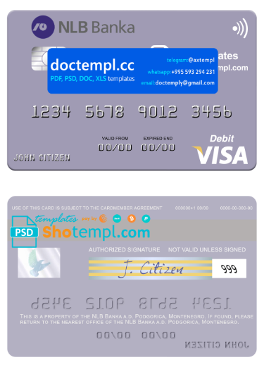 Montenegro NLB Banka a.d. Podgorica bank visa debit card, fully ...