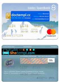 Norway Luster Sparebank mastercard, fully editable template in PSD format