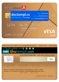 Panama Banco Aliado bank visa gold card, fully editable template in PSD ...