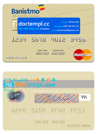 Panama Banco Banistmo mastercard fully editable template in PSD format