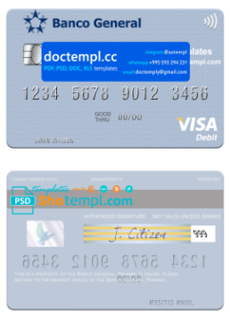 Panama Banco General visa card fully editable template in PSD format