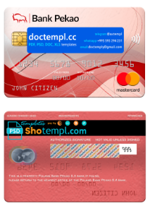 Poland bank Pekao S.A bank mastercard, fully editable template in PSD ...