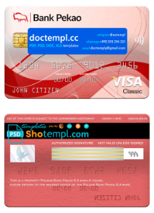 Poland bank Pekao S.A bank visa classic card, fully editable template ...