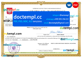 Poland marriage certificate Word and PDF template, fully editable