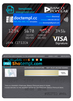 Portugal Banco Popular bank visa signature card, fully editable ...