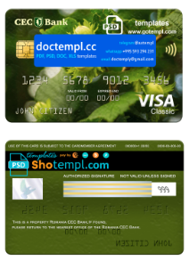Romania CEC Bank visa classic card, fully editable template in PSD format