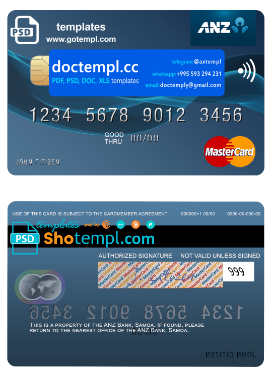 Samoa ANZ Bank mastercard fully editable template in PSD format