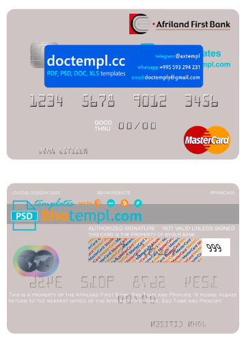 Sao Tome and Principe Afriland First Bank mastercard fully editable ...