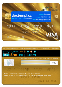 Saudi Arabia Alawwal Bank visa gold card, fully editable template in ...